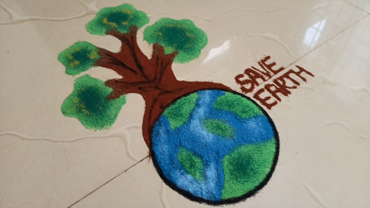 Save Earth Rangoli Design : इन रंगोली डिजाइन से दें पृथ्‍वी बचाओ का ...