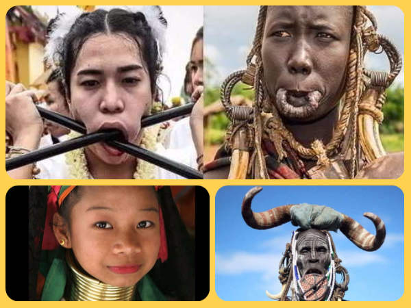 ప్రపంచంలోని 10 అత్యంత భయంకర ఆచారాలు: లిప్ ప్లేట్లు నుండి మెడ లో బ్రాస్ ...